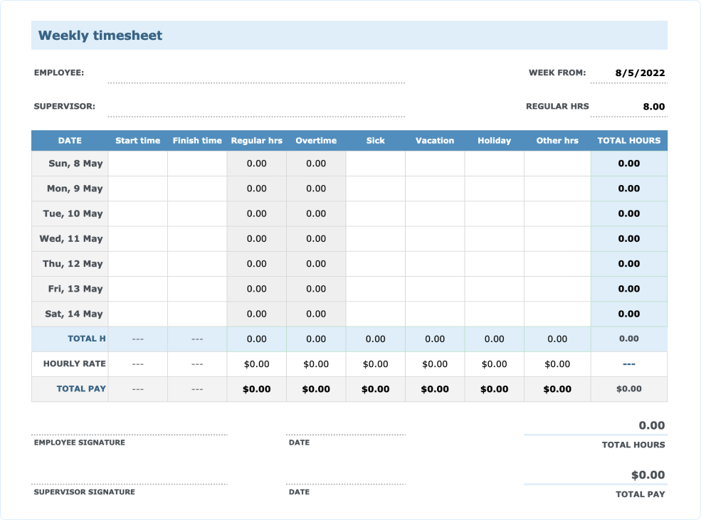 Bi Weekly Timesheet Template Excel
